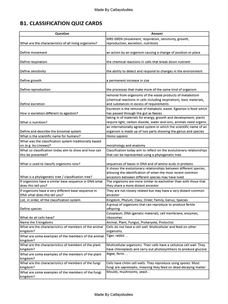 Biology Quiz Cards - Cattaystudies | PDF | Photosynthesis | Enzyme