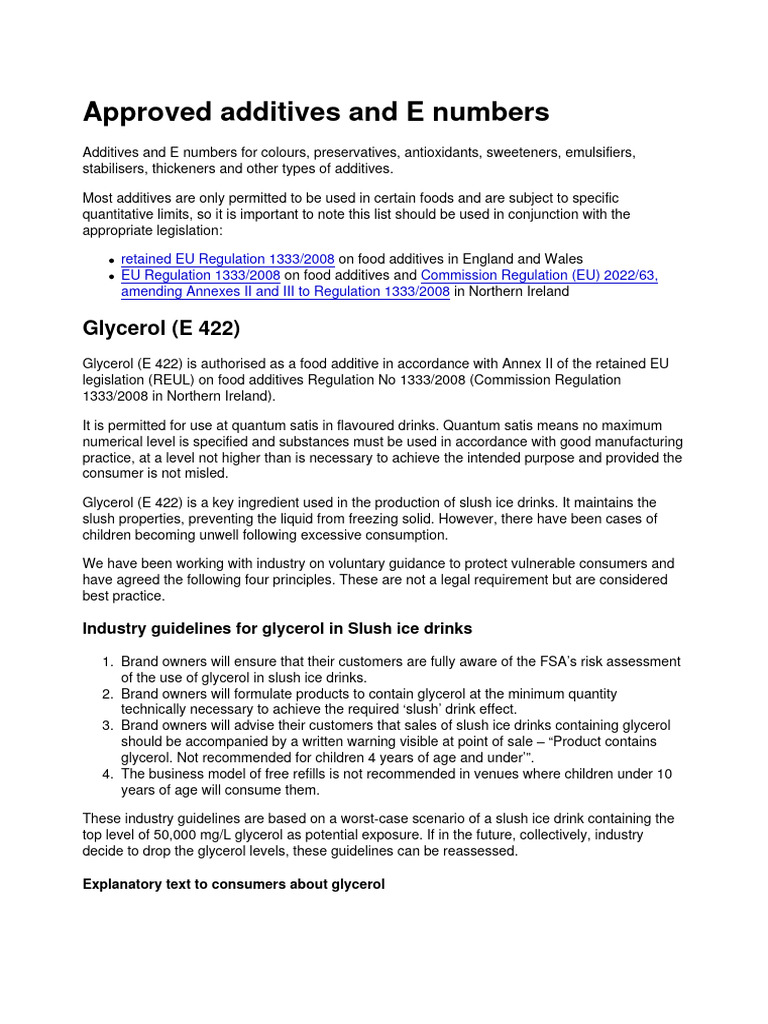 Approved Additives and E Numbers | PDF