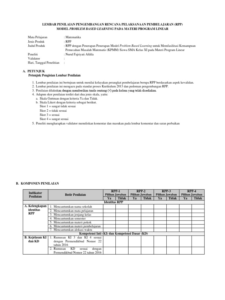 Lembar Validasi RPP | PDF