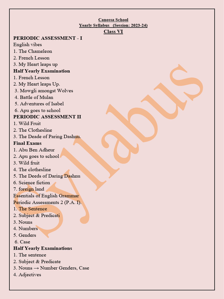 Class VI Yearly Syllabus | PDF