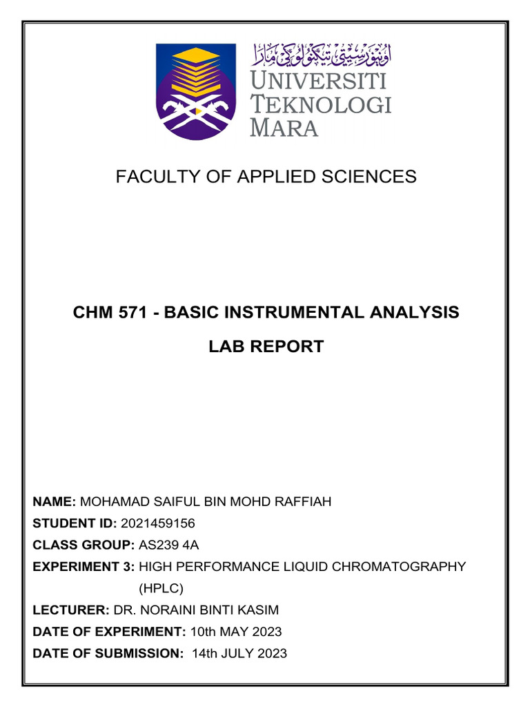 Lab Report HPLC | PDF | High Performance Liquid Chromatography ...