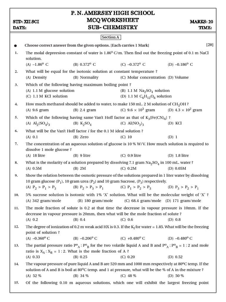 Chem Ch-1 Mcqs | PDF