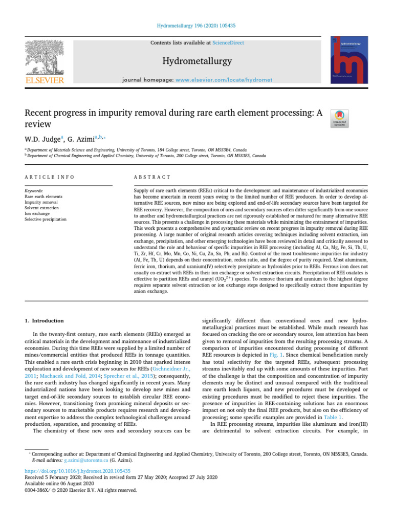 Targeted Removal of Metal Impurities in REE | PDF | Iron | Metals