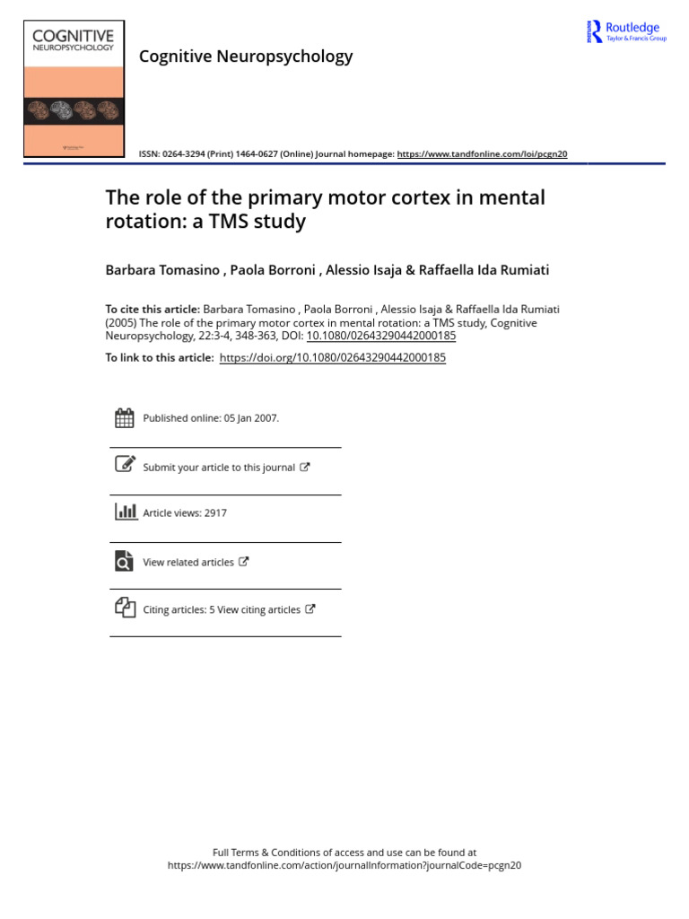 The Role of The Primary Motor Cortex in Mental Rotation A TMS Study ...