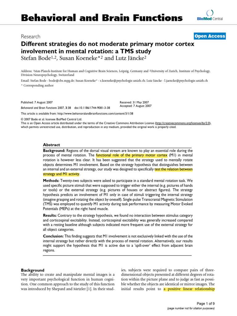Bode - Different Strategies Do Not Moderate Primary Motor Cortex ...