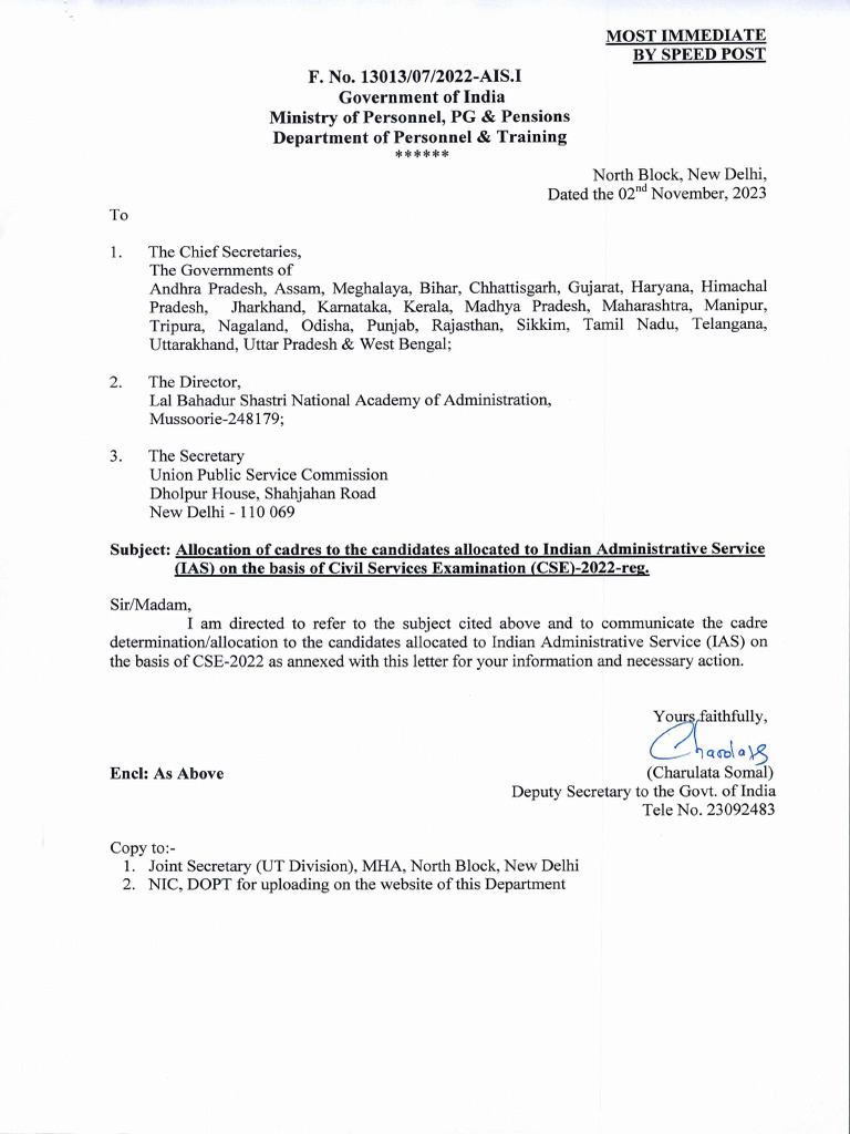 IAS Cadre 2022 | Download Free PDF | Government Of India | Government