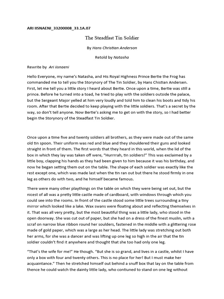 The Steadfast Tin Soldier Retold | PDF | General Fiction