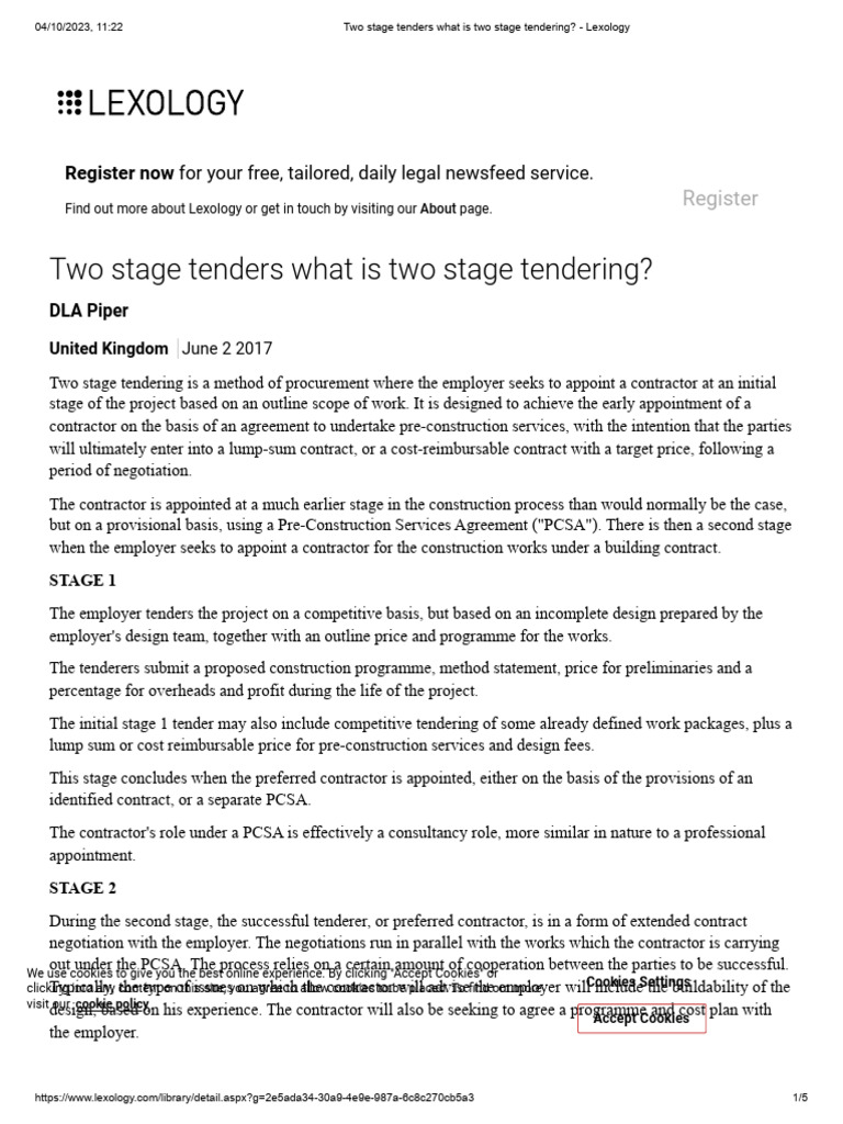 Two Stage Tenders What Is Two Stage Tendering - Lexology | PDF