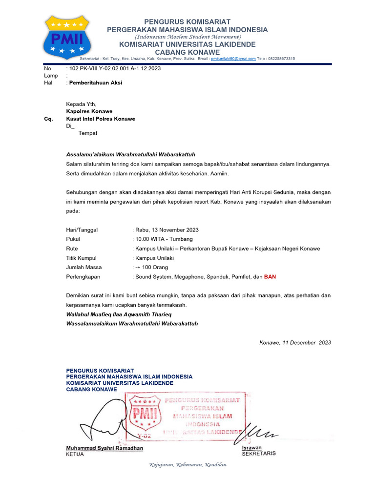 Surat Aksi PMII Hakordia | PDF