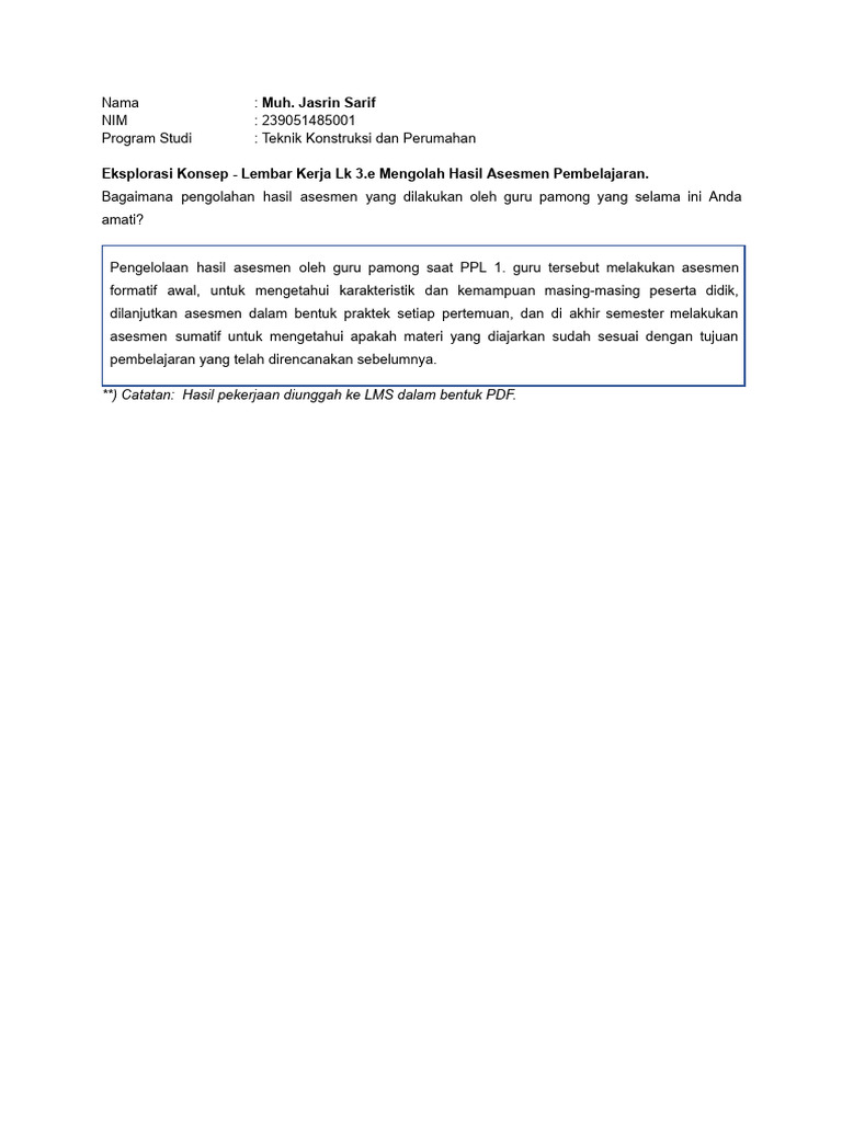 Eksplorasi Konsep Topik 3 Asesmen - Lembar Kerja LK 3.e Mengolah Hasil Asesmen Pembelajaran ...