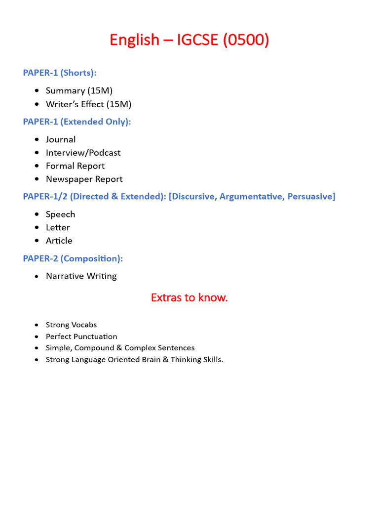 IGCSE English 0500 Exam Guide | PDF