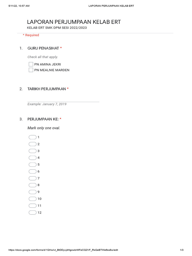 LAPORAN PERJUMPAAN KELAB ERT - Google Forms | PDF | Business | Technology & Engineering