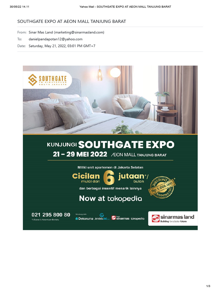 Yahoo Mail - SOUTHGATE EXPO AT AEON MALL TANJUNG BARATxx | PDF