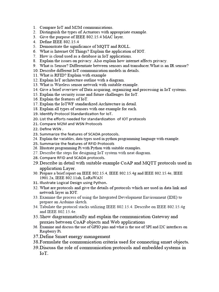 Explain Iot Architecture Outline With A Diagram. 13. What Is Wireless ...