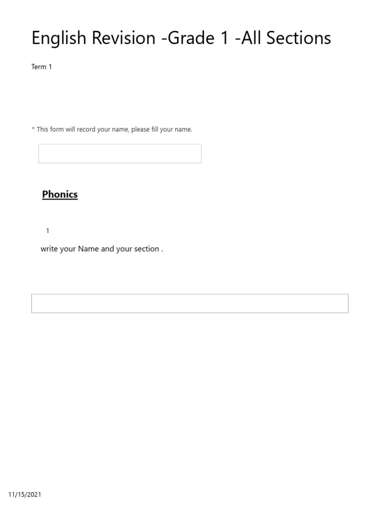 Term 1 - English Revision - Grade 1 - All Sections (Preview) Microsoft ...