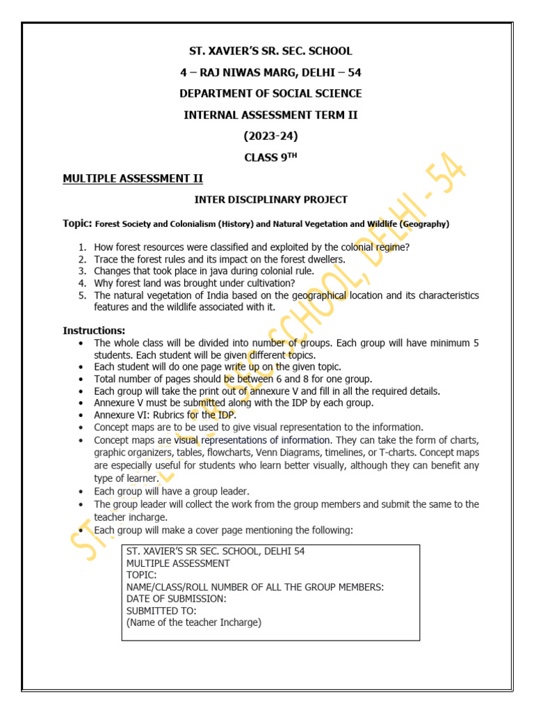 Class 9 Internal Assessment S.ST TERM 2 | PDF | Learning | Behavior Modification