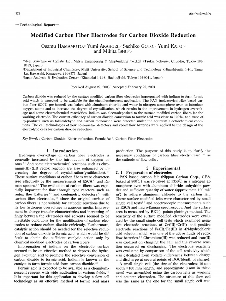 Modified Carbon Fiber Electrodes For Carbon Dioxide Reduction | PDF | Electrochemistry | Electrode