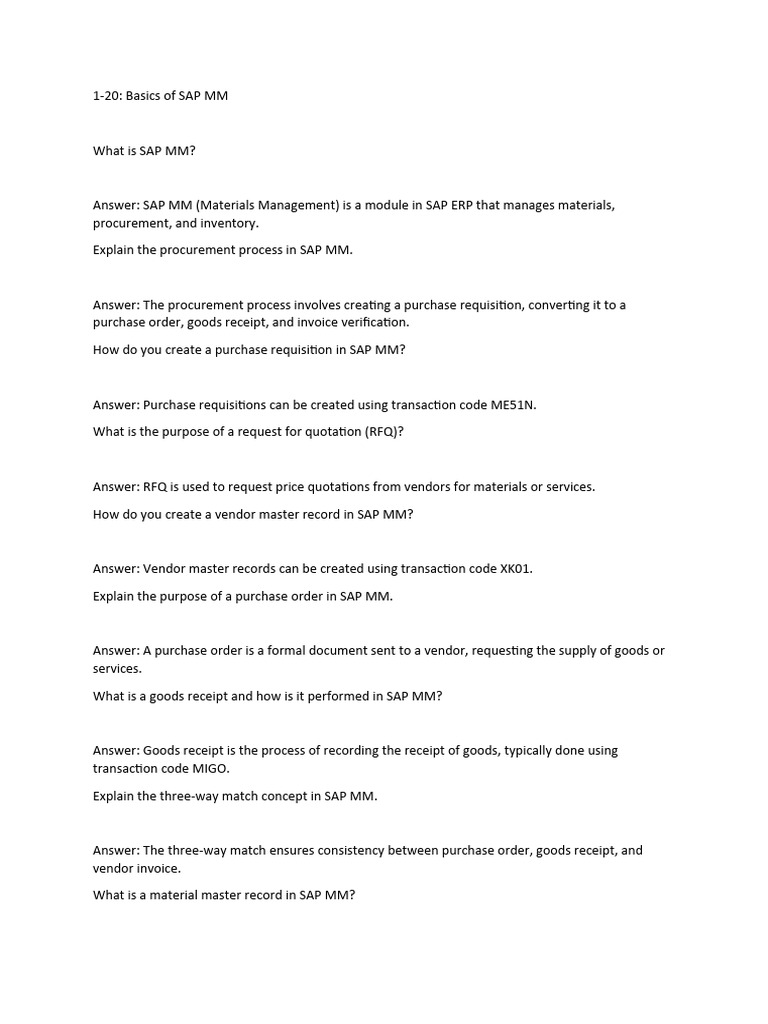 SAP MM Qns and Ans | PDF