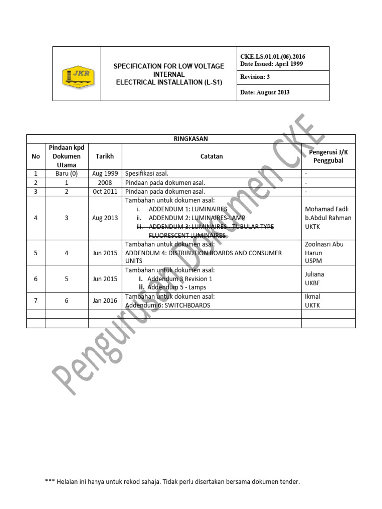 L-s1 Specification For Low Voltage Internal Electrical Installation ...