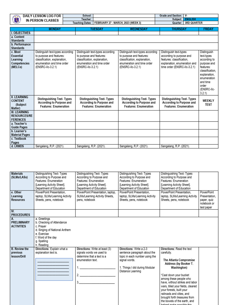 G5 Q3W3 DLL ENGLISH (MELCs) | PDF