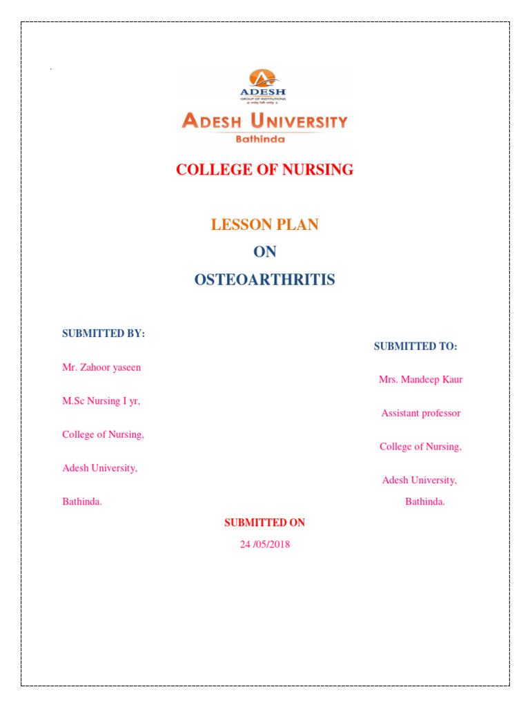 Osteoarthritis Lesson Plan for Nursing | PDF