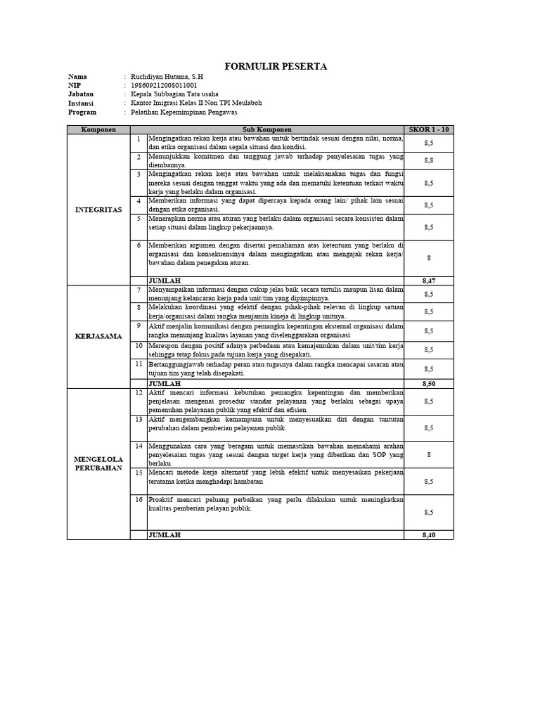 Form Penilaian Potensi Diri Peserta PKP Angkatan I 2023 | PDF | Bisnis