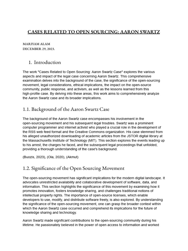 Aaron Swartz Case - Term Paper | PDF | Intellectual Property | Open Access