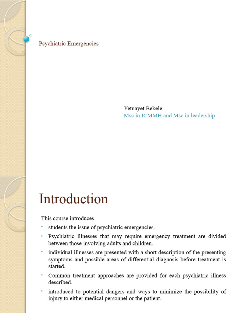 Introduction to Psychiatric Emergencies | PDF | Mental Disorder ...