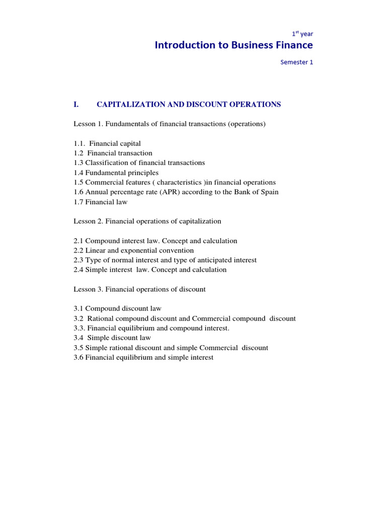 Introduction To Business Finance: I. Capitalization and Discount ...