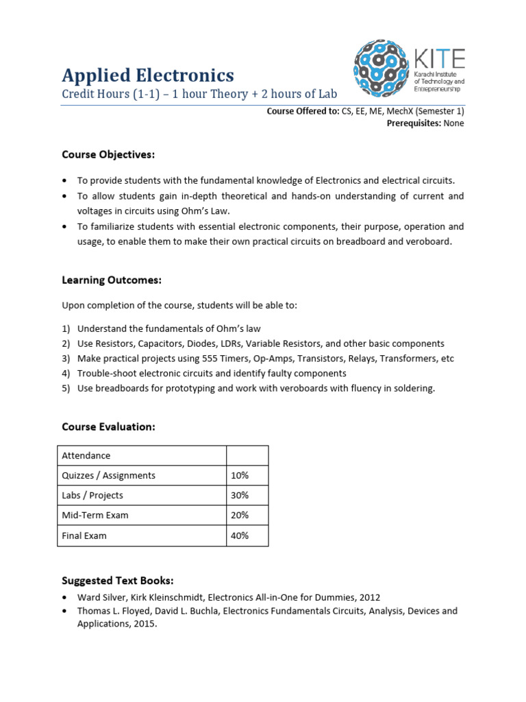 Applied Electronics - Course Outline | PDF