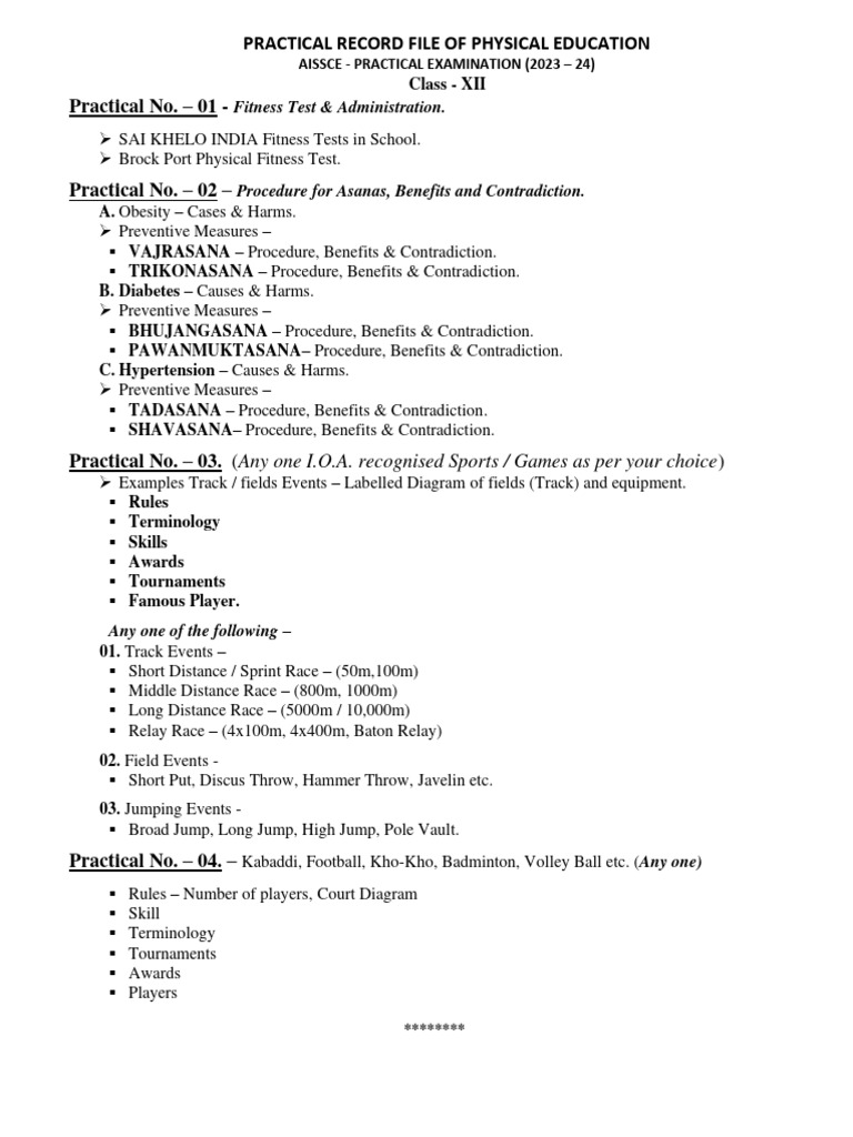 Class 12 Physical Education Practical Record | PDF | Technology ...