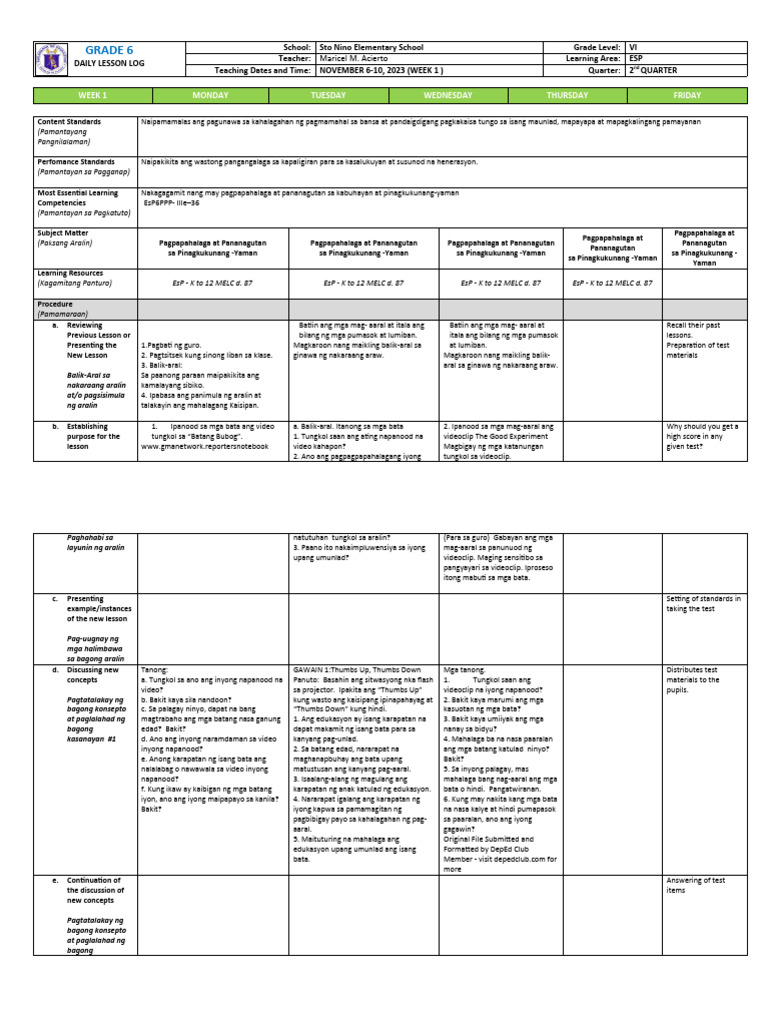 DLL Esp6 Week 2 - Q3 | PDF
