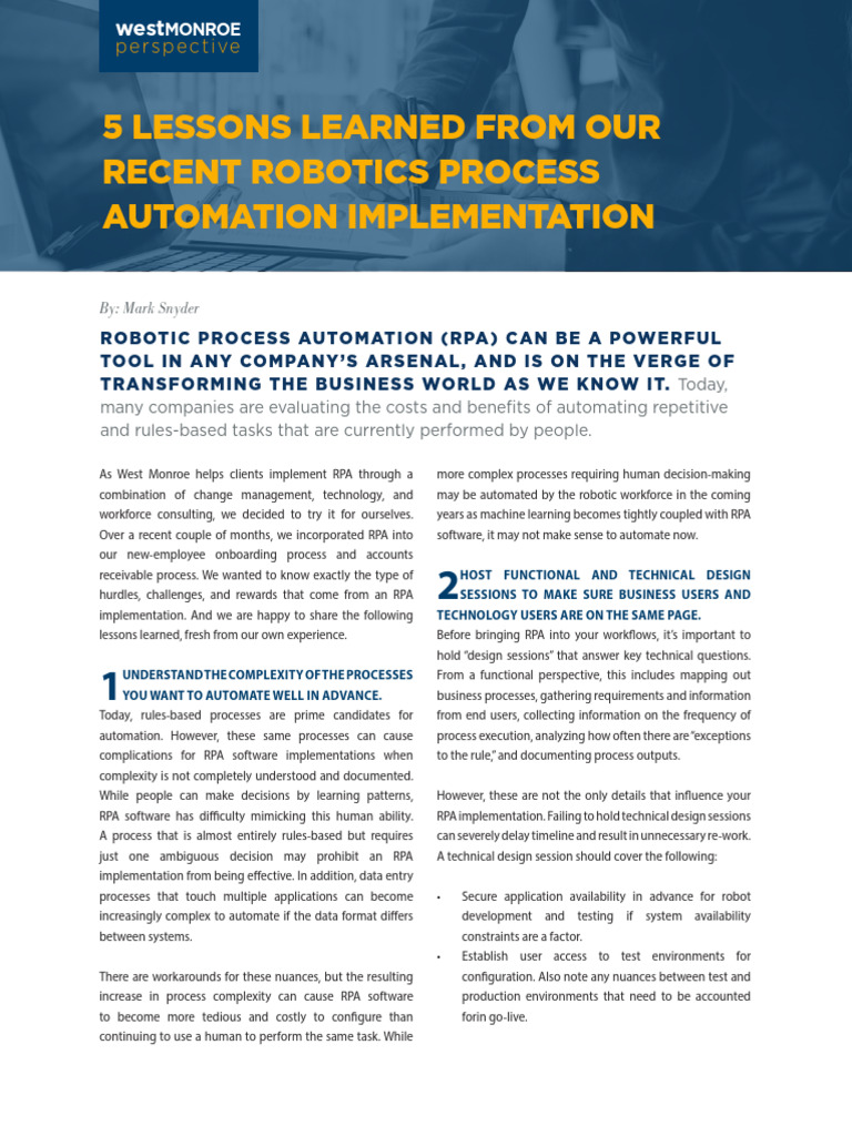 RPA - Lessons Learned | PDF | Automation | Computing