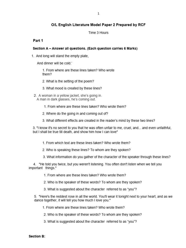 Ol Lit Model Paper 2 | PDF | Poetry Ol Lit Model Paper 2 | PDF | Poetry