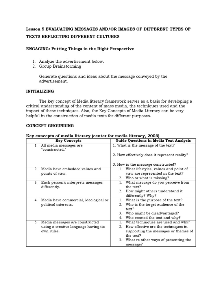 Lesson 5 Evaluating Messages and | PDF
