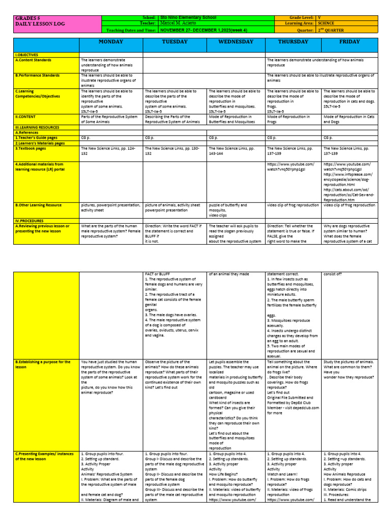 DLL - Science 5 - Q2 - W5 | PDF