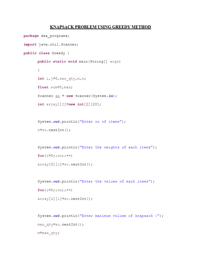 Knapsack Problem Using Greedy Method | PDF Knapsack Problem Using Greedy Method | PDF