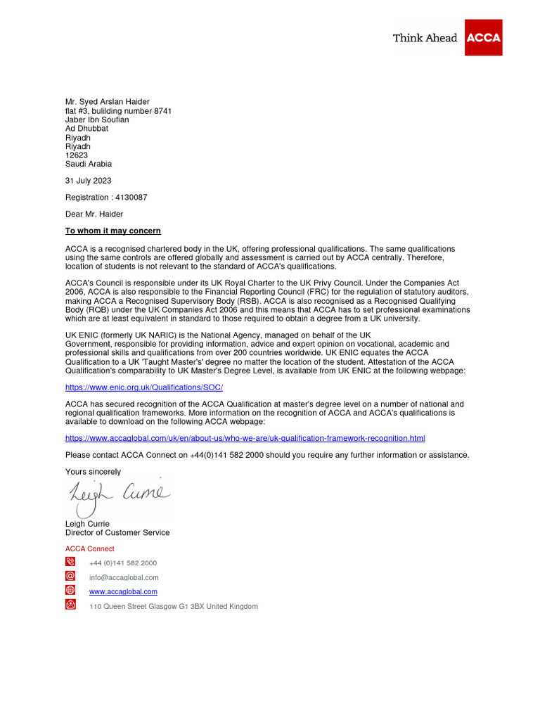 Letter of Good Standing ACCA | PDF