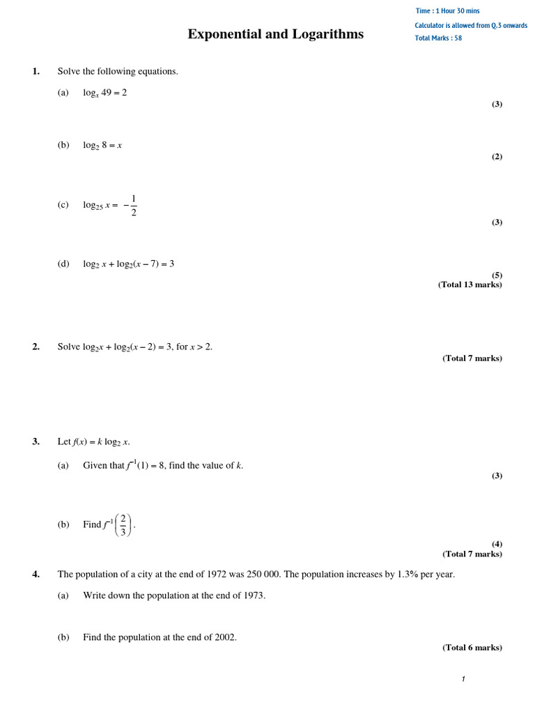 Test - 1 Exponents and Logs | PDF | Mathematical Objects | Combinatorics
