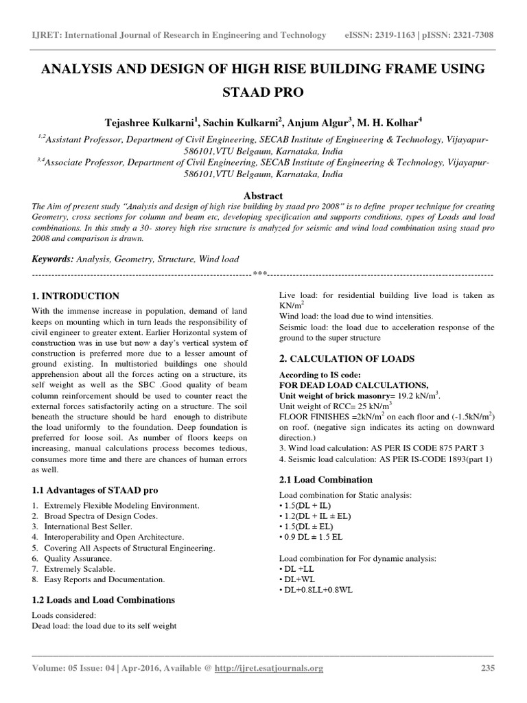 High Rise Building Analysis with STAAD Pro | PDF | Beam (Structure ...