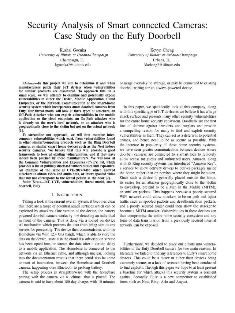 Security Analysis of Smart Connected Cameras | PDF
