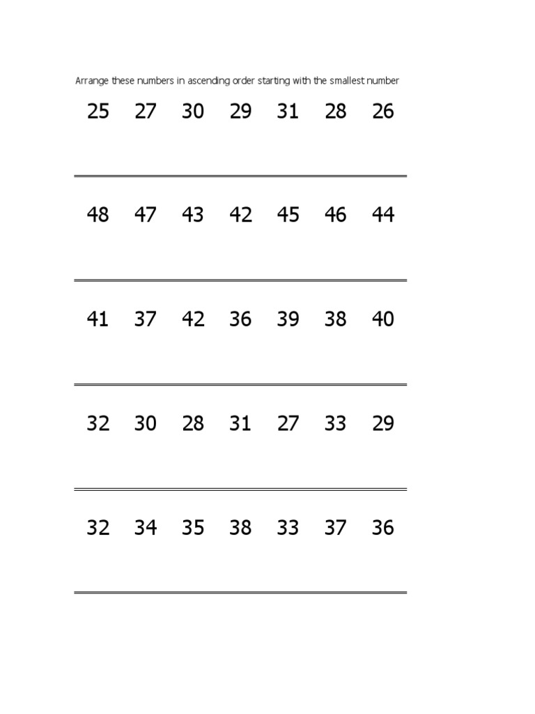 Ascending Order Number Arrangement | PDF