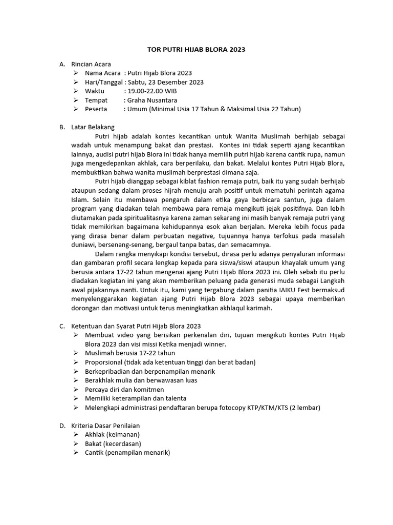 Kontes Putri Hijab Blora 2023 | PDF | Ilmu Sosial