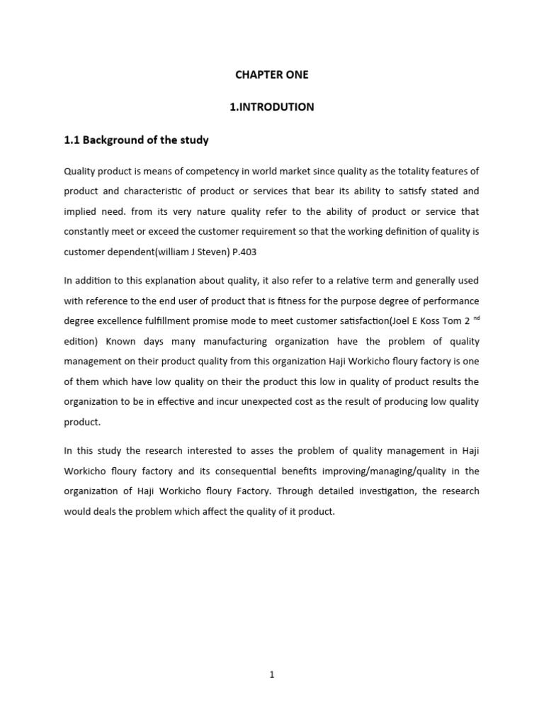 Chapter One 1.introdution 1.1 Background of The Study | PDF | Survey Methodology | Quality ...