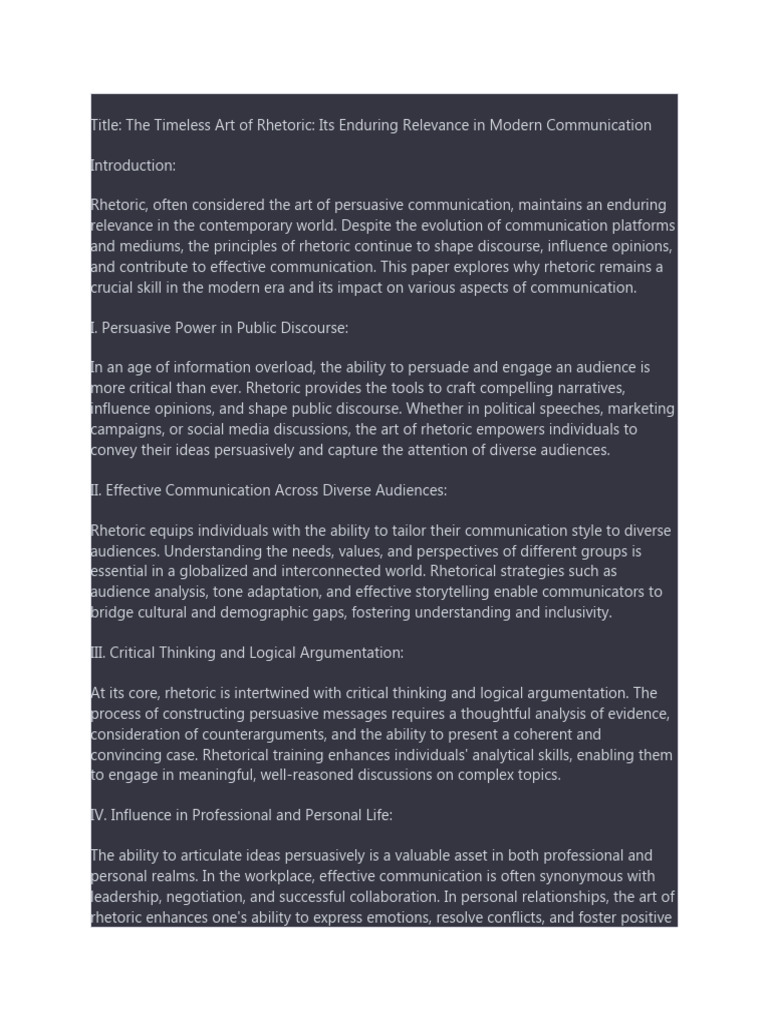 The Timeless Art of Rhetoric Its Enduring Relevance in Modern ...