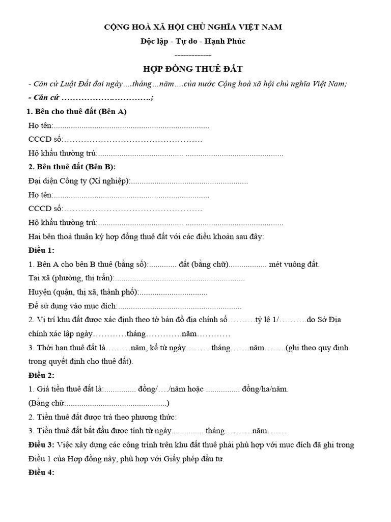 Mau Hop Dong Thue Dat | PDF