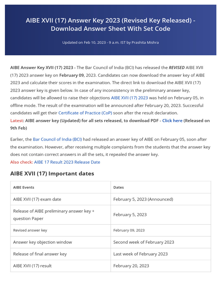 AIBE 17 Answer Key | PDF