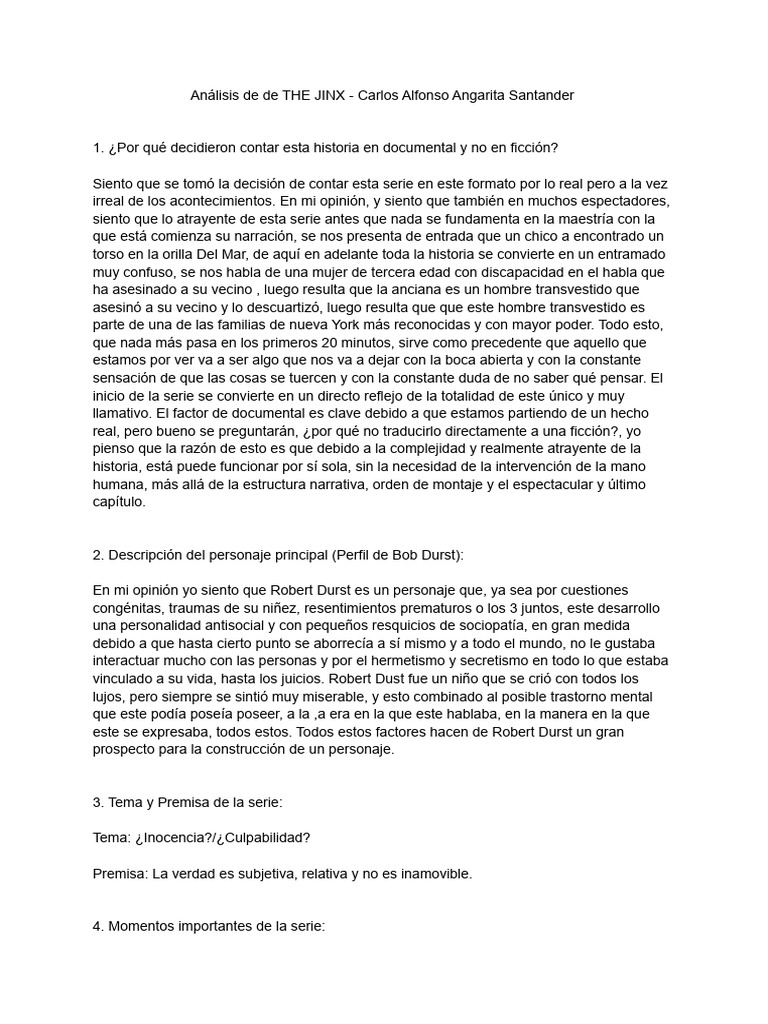 Análisis del documental THE JINX | PDF | Novela negra, policíaca y suspenso