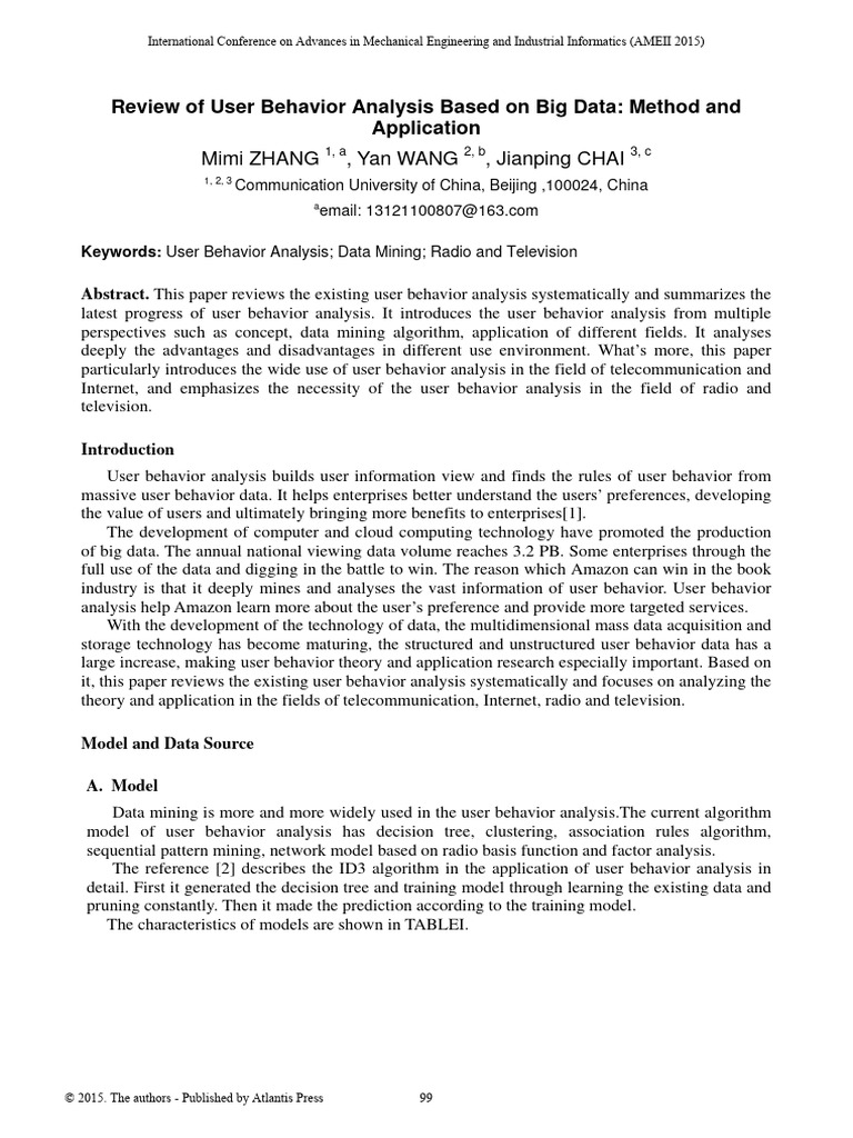 Review of User Behavior Analysis Based On Big Data | PDF