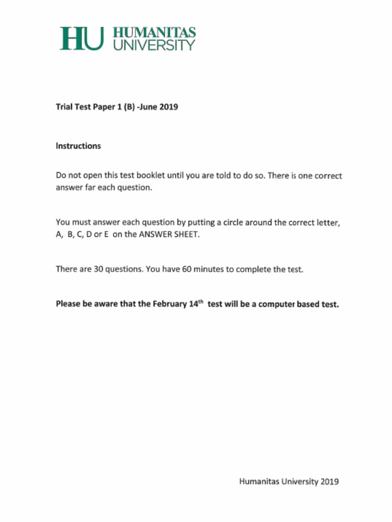 Trial Test Paper 1 - Version - B | PDF
